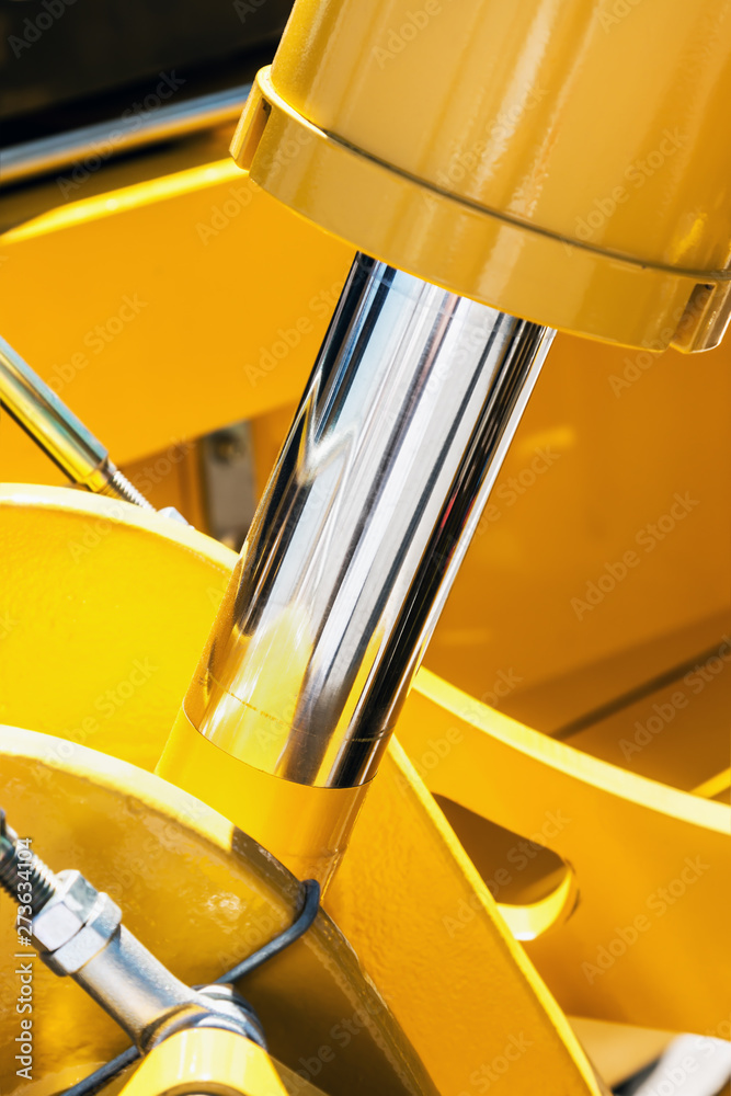 hydraulic system of tractor or excavator. Details and parts of ...