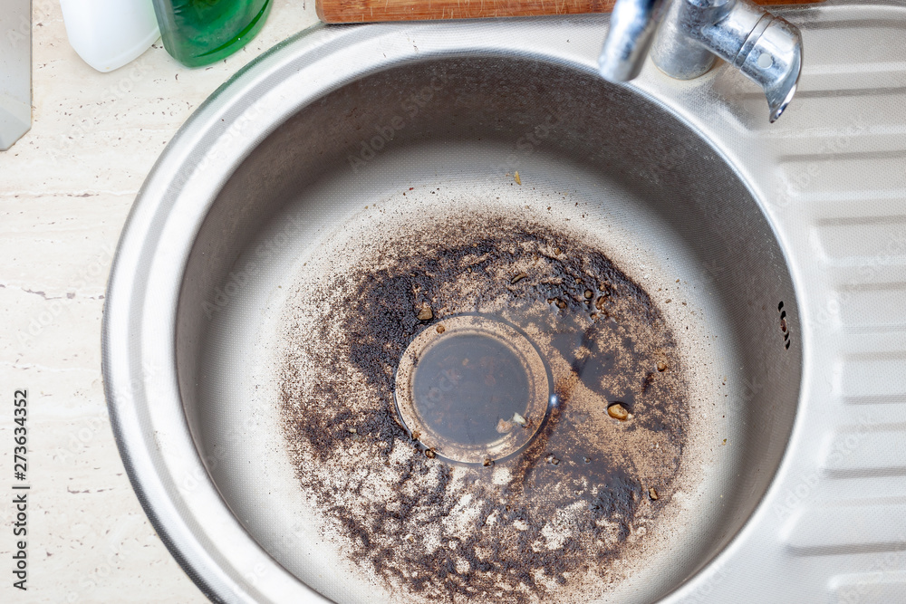 Dirty Sink at kitchen room. Clean a sink drain. unclog a kitchen sink ...