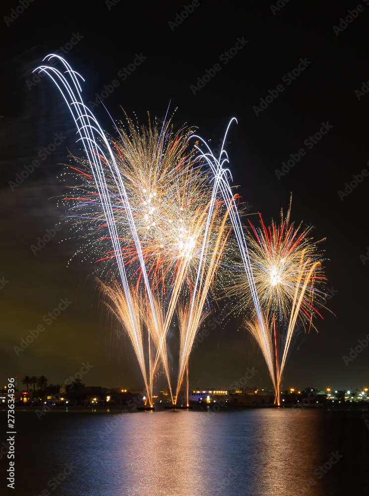 Fireworks show during the eid al-fitr celebration in Souq Wakrah, Doha ...