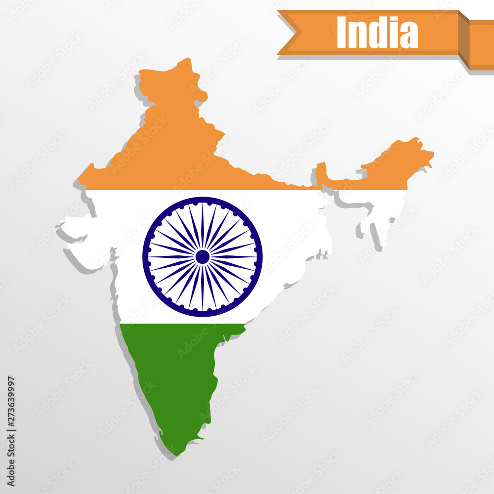 India map with flag inside and ribbon Stock Illustration | Adobe Stock