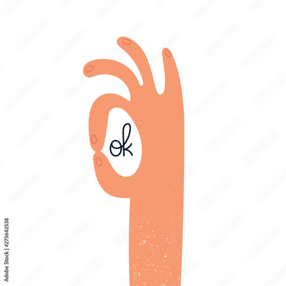 Cartoon style hand showing an ok sign. Ok gesture. Hand drawn vector ...