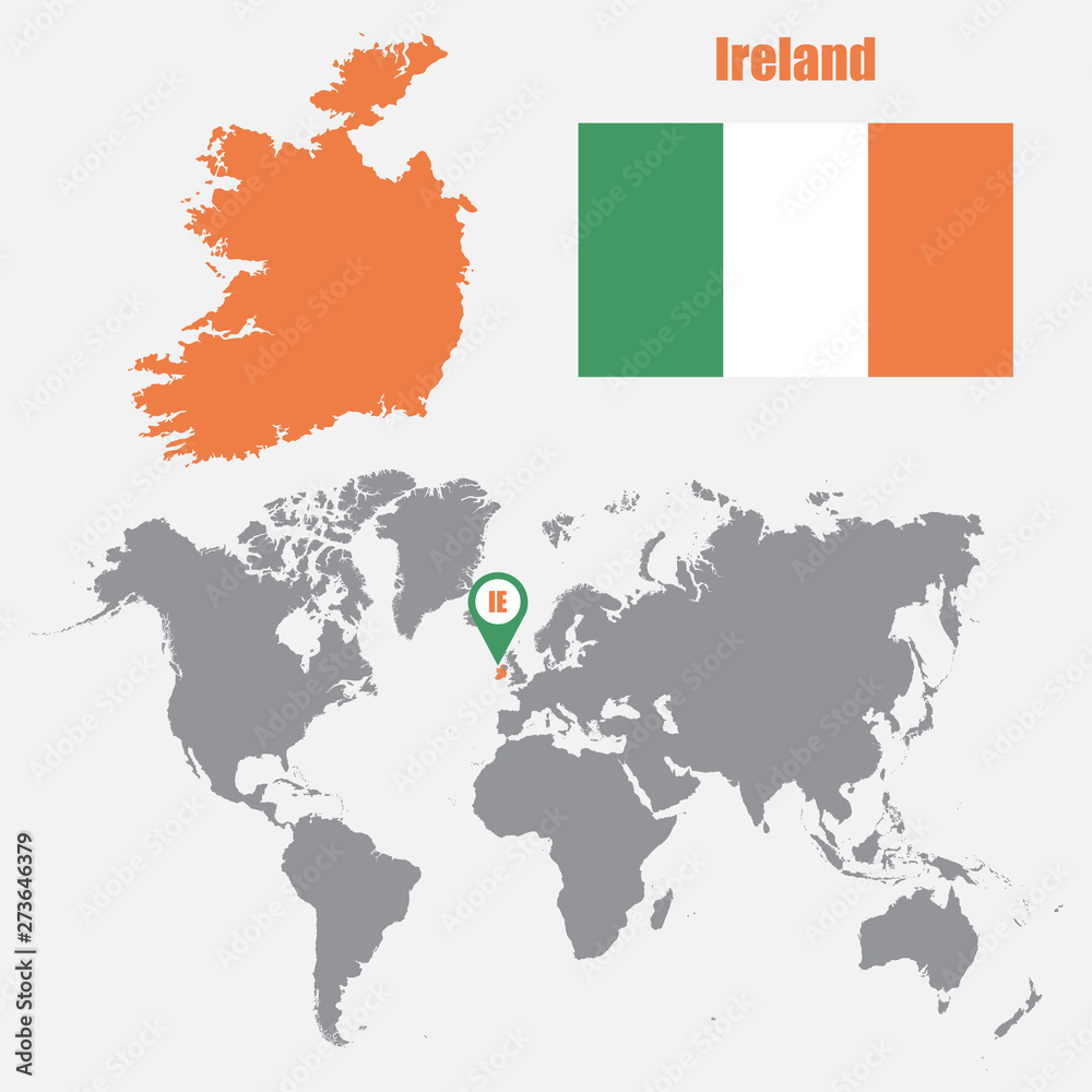 Ireland map on a world map with flag and map pointer. Vector ...