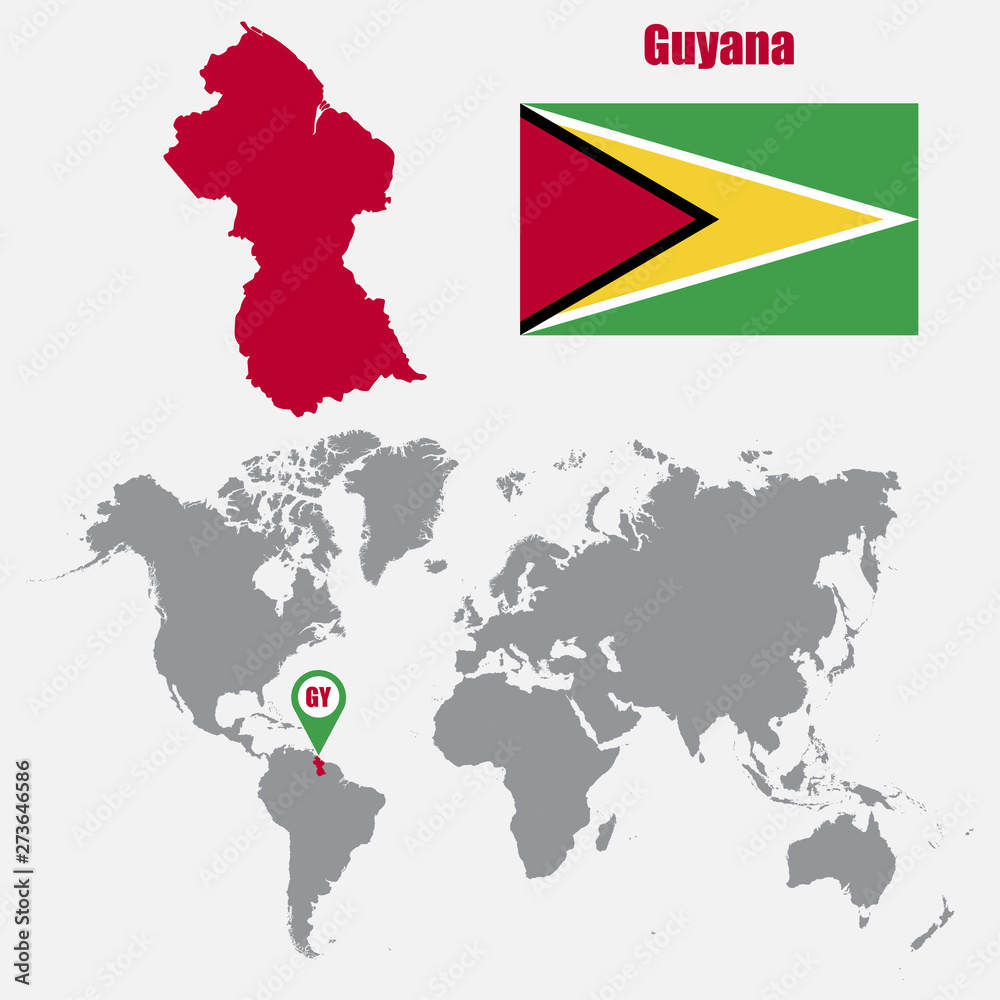 Guyana map on a world map with flag and map pointer. Vector ...