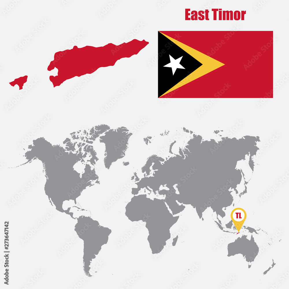 East Timor map on a world map with flag and map pointer. Vector ...