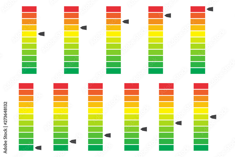 Color coded progress, level indicator with units. Vector illustartion ...