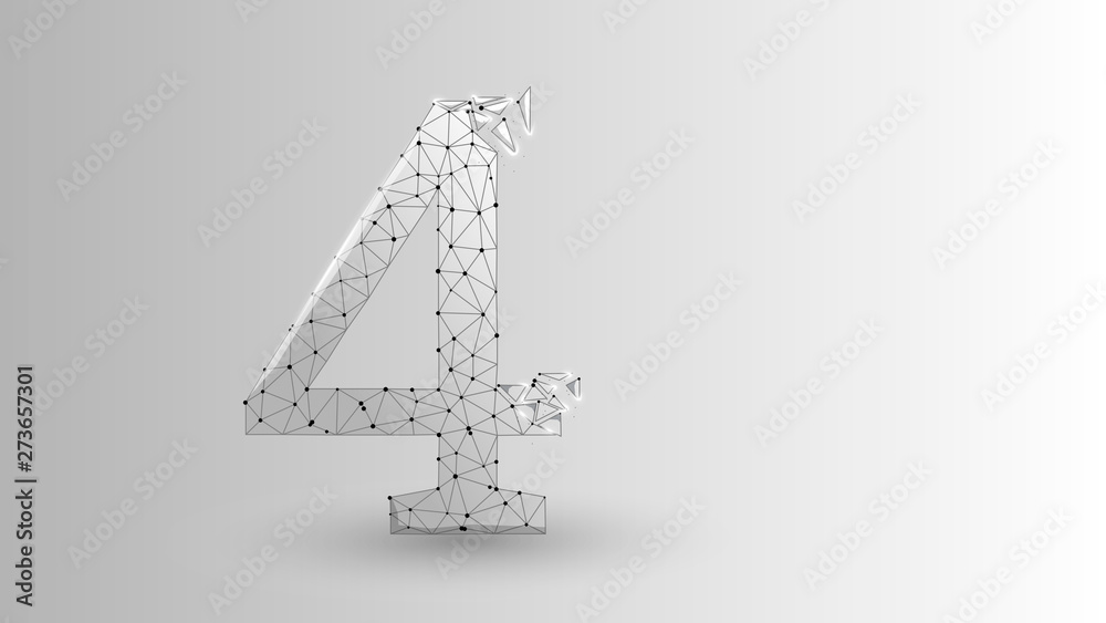 number four 2D low poly abstract illustration consisting of points ...