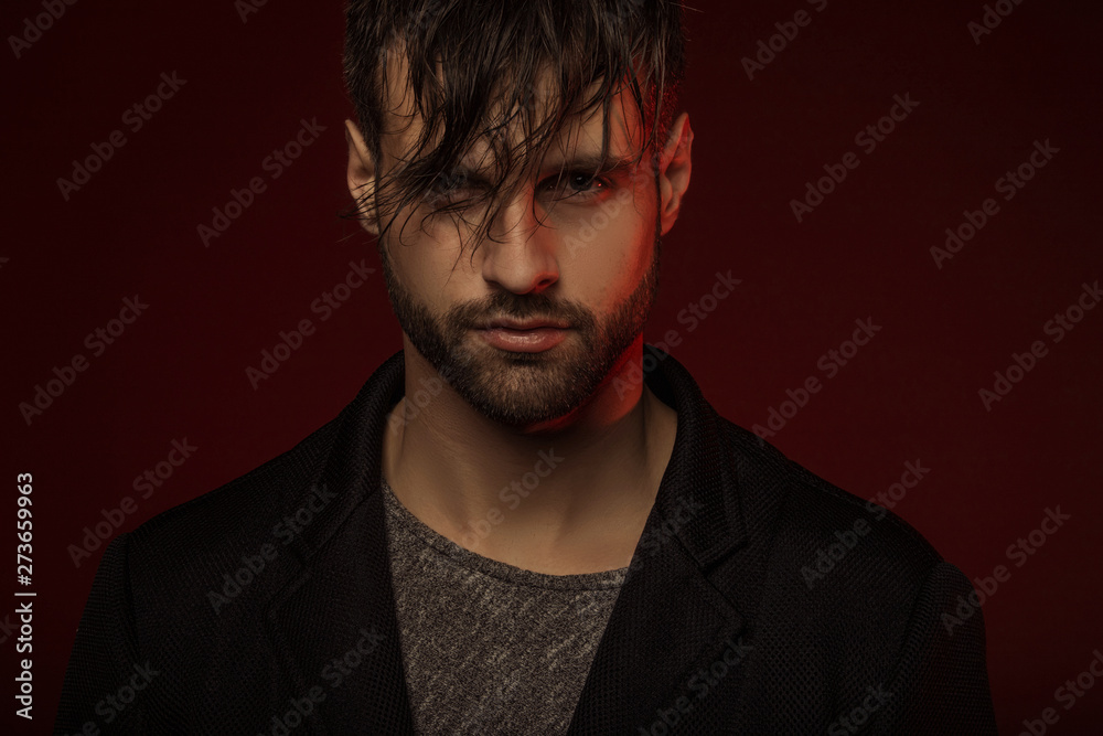 Muscle strong face beautiful stripped male model in casual look with ...