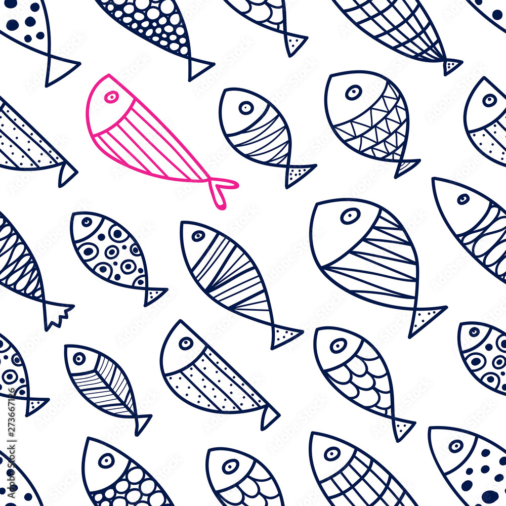 Cute fish. Kids line background. Seamless pattern. Can be used in ...