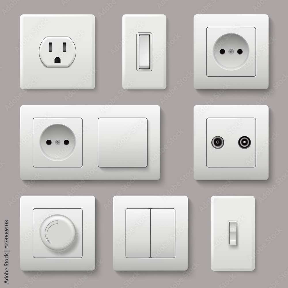 Wall switch. Power electrical socket electricity turn of and on plug ...