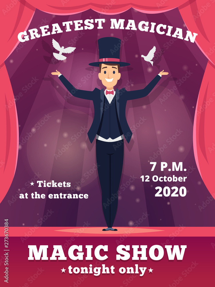 Magic poster invitation. Circus magician show placards vector template ...