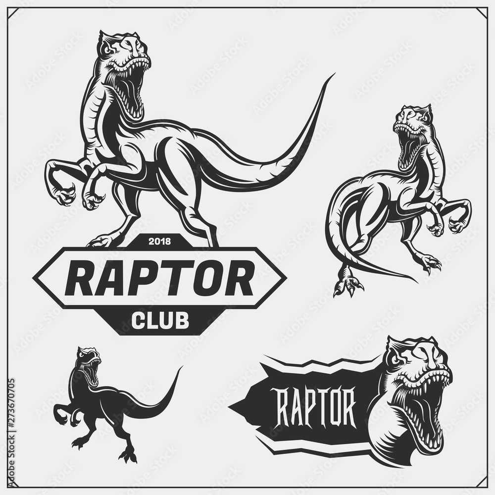 Raptor dinosaur mascot. Raptor emblems and logos for sport-club. Print ...