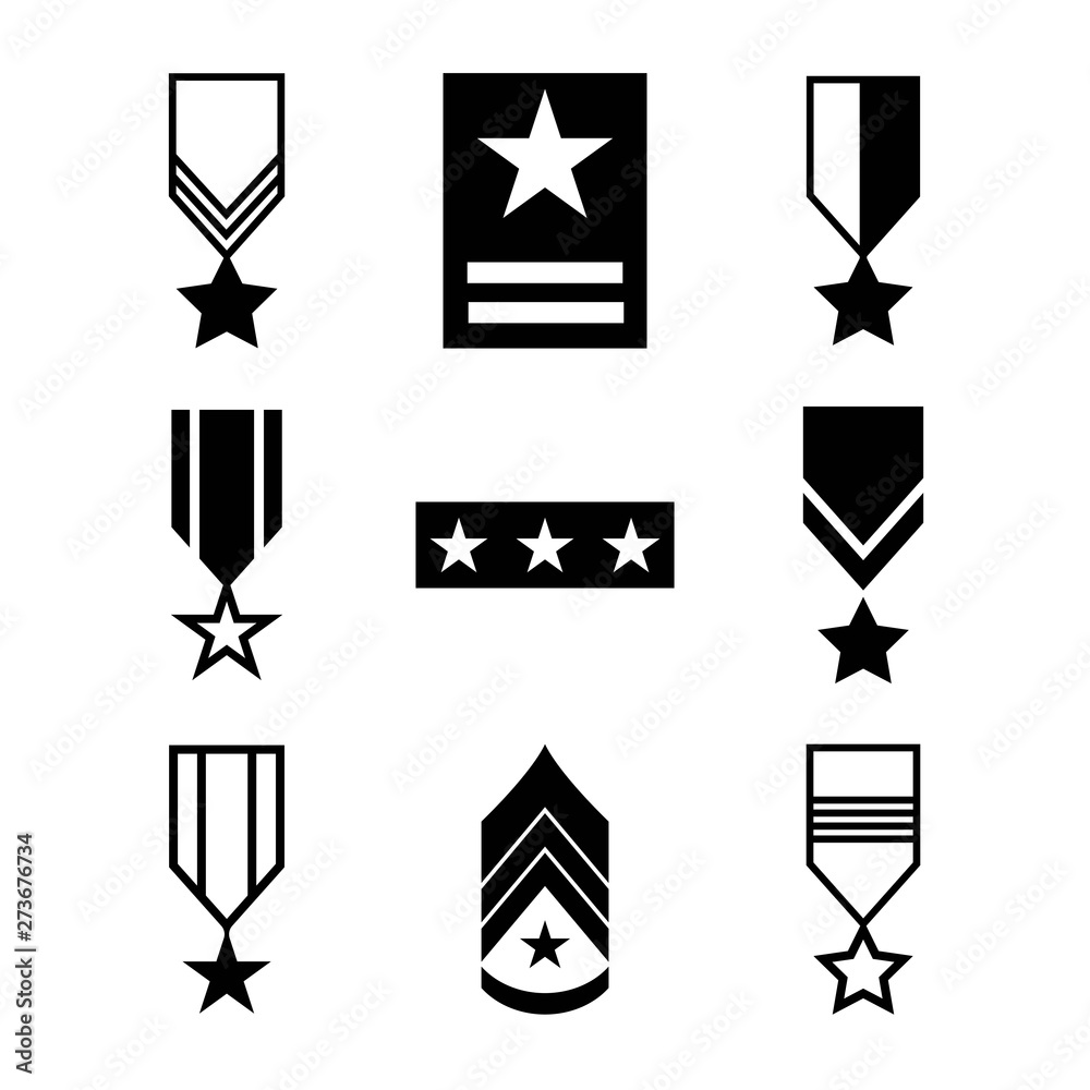 Military rank icon set. Army insignia symbol design. Soldier emblem ...