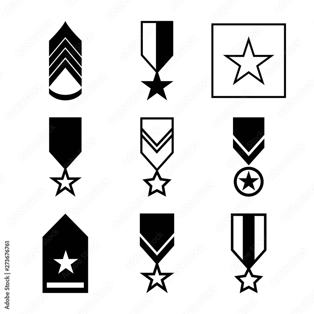 Military rank icon set. Army insignia symbol design. Soldier emblem ...