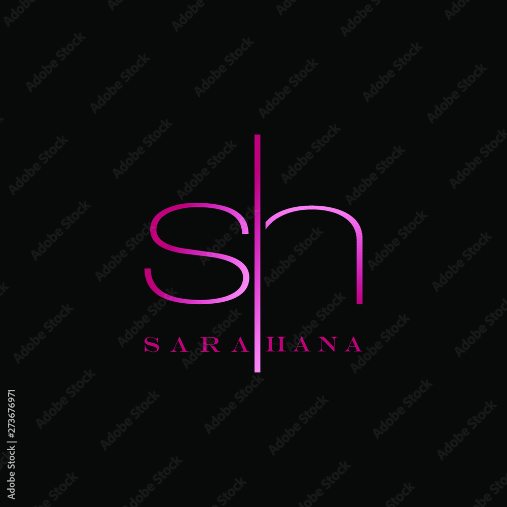 Letter SH Logo Design on Black Background Stock Vector | Adobe Stock