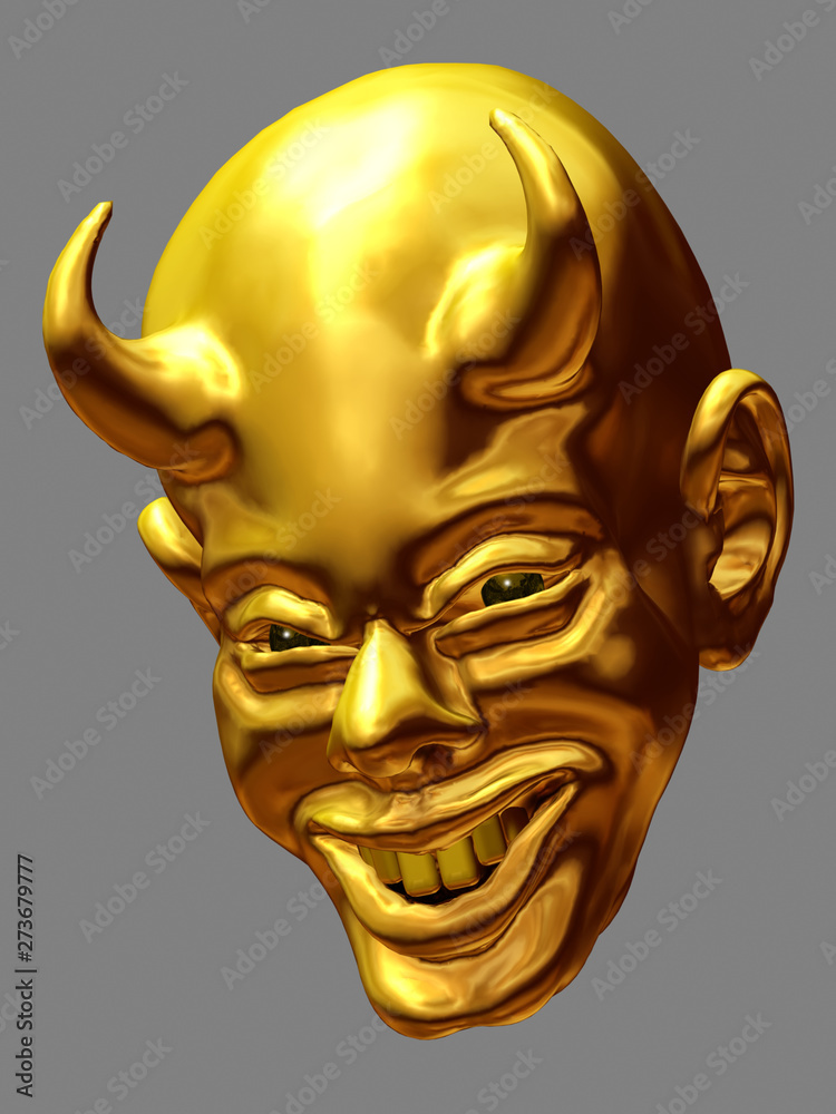 Facial expression of a golden devil's head, 3d rendering Stock ...