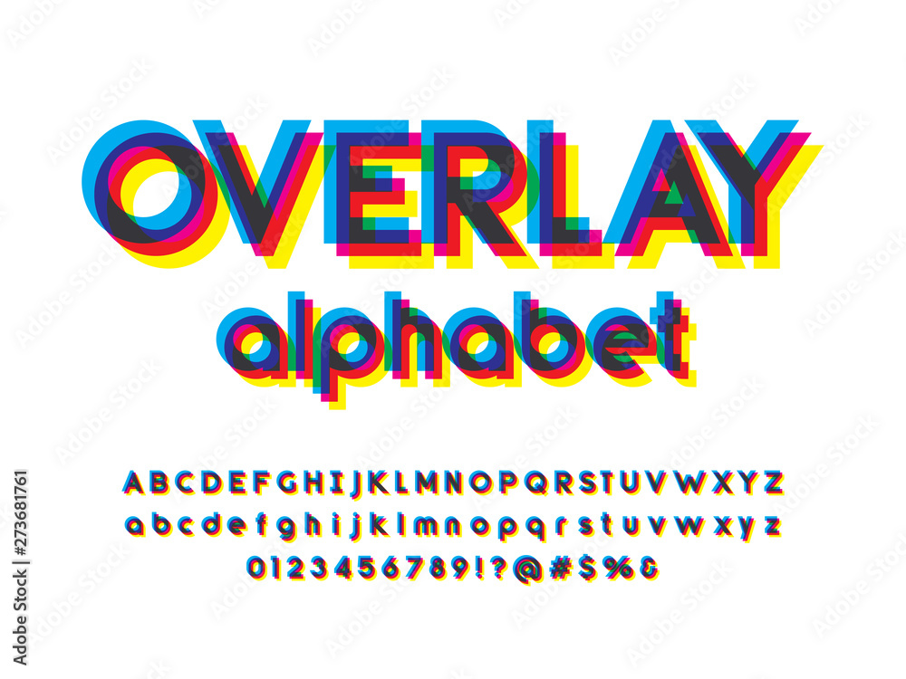 Overprint Colors alphabet design with uppercase, lowercase, numbers and ...