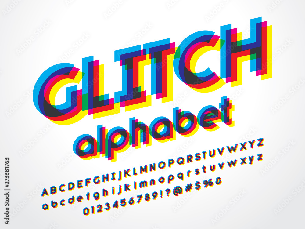 Overprint Colors alphabet design with uppercase, lowercase, numbers and ...