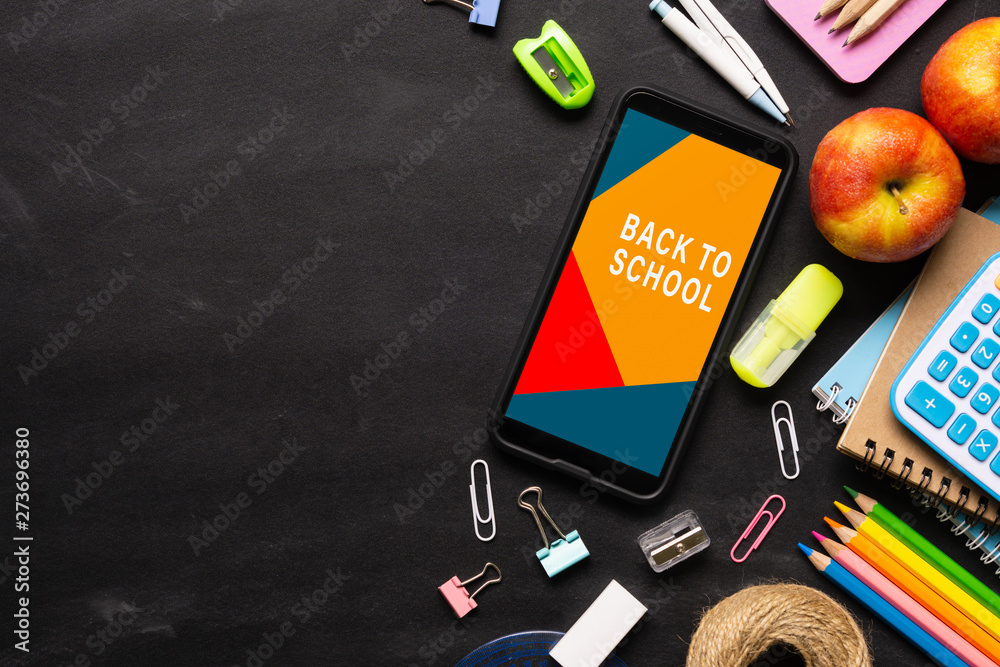 Mock up mobile phone for back to school background concept. School ...