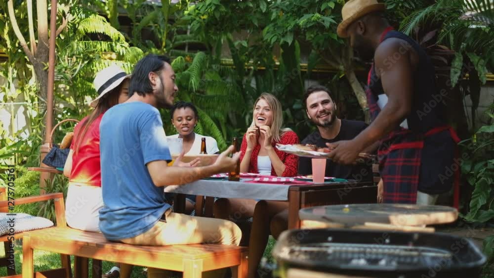Vídeo do Stock: Group of diversity people having barbecue/barbeque ...