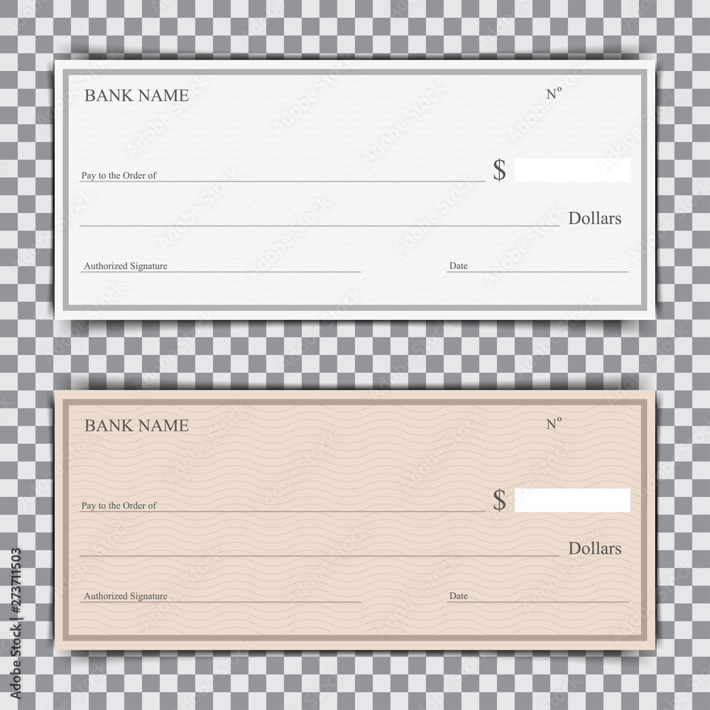 Set of blank bank check with shadow on a transparent background Stock ...