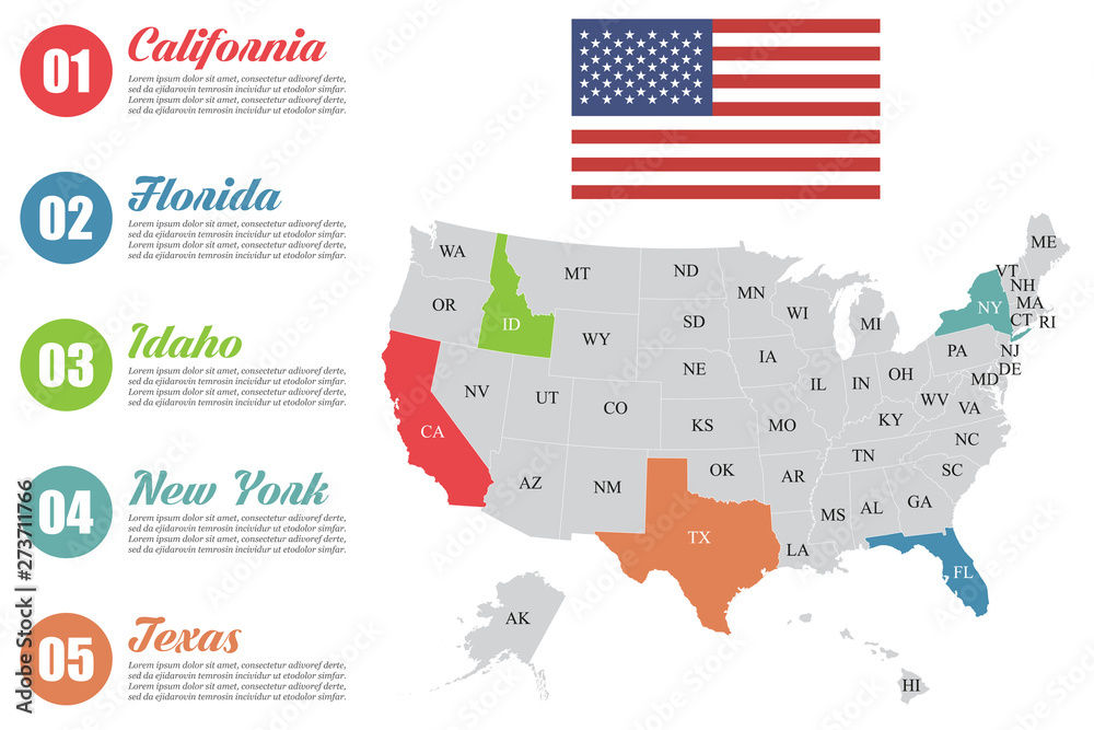 USA map infographic. Slide presentation. USA states business marketing ...