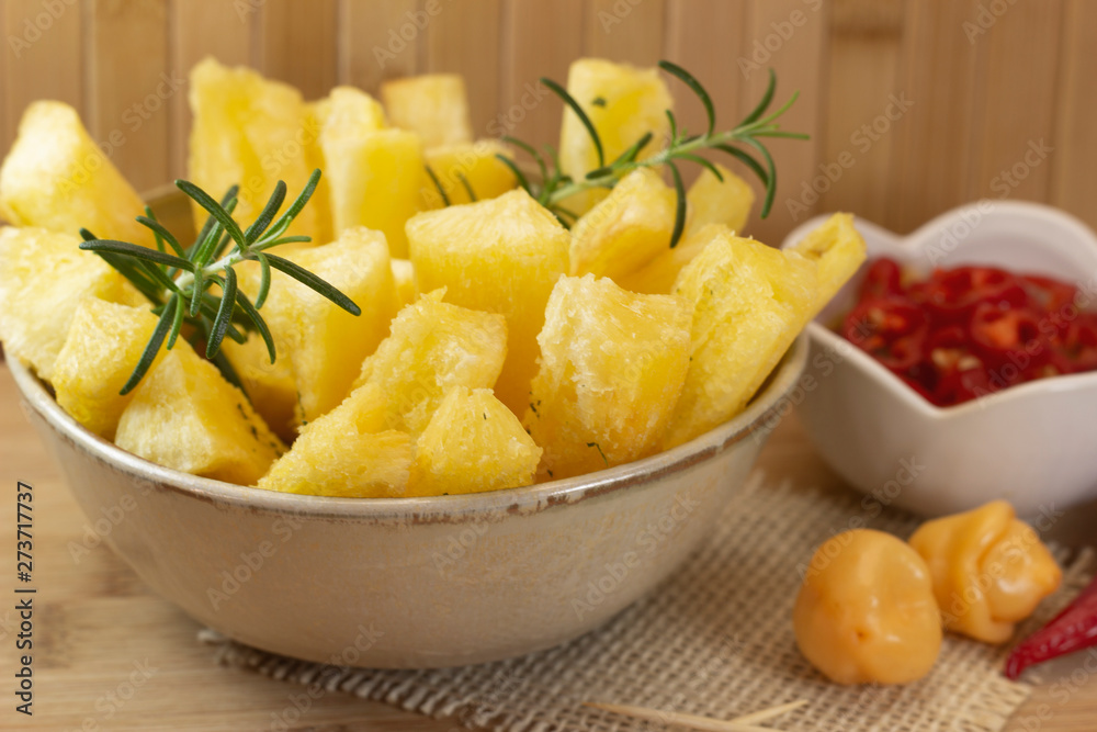 Brazilian food mandioca amarela. Yellow cassava root. Stock Photo ...