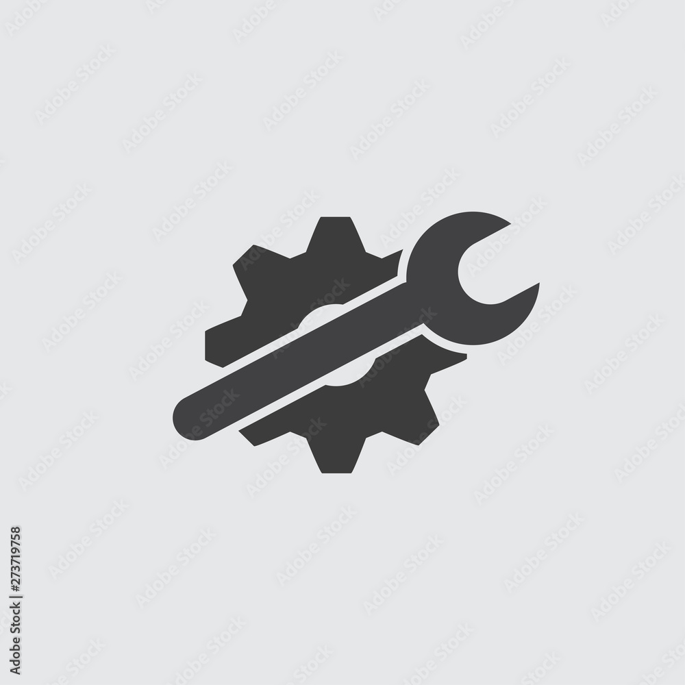 Setting wrench and gear icon in black on a gray background. Vector ...