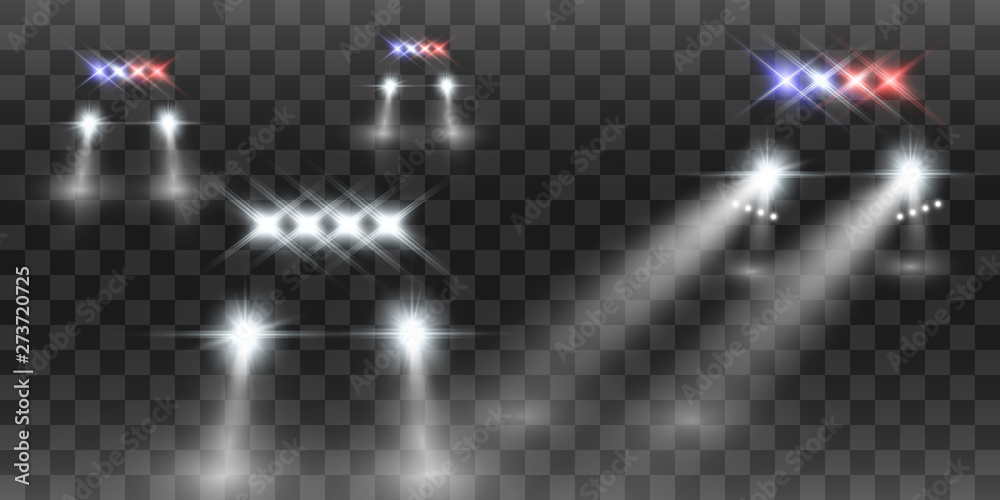 Realistic white glow round beams of car headlights, isolated on ...