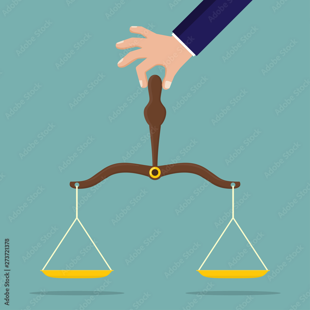Hand holding justice scale in a flat design Stock Illustration | Adobe ...