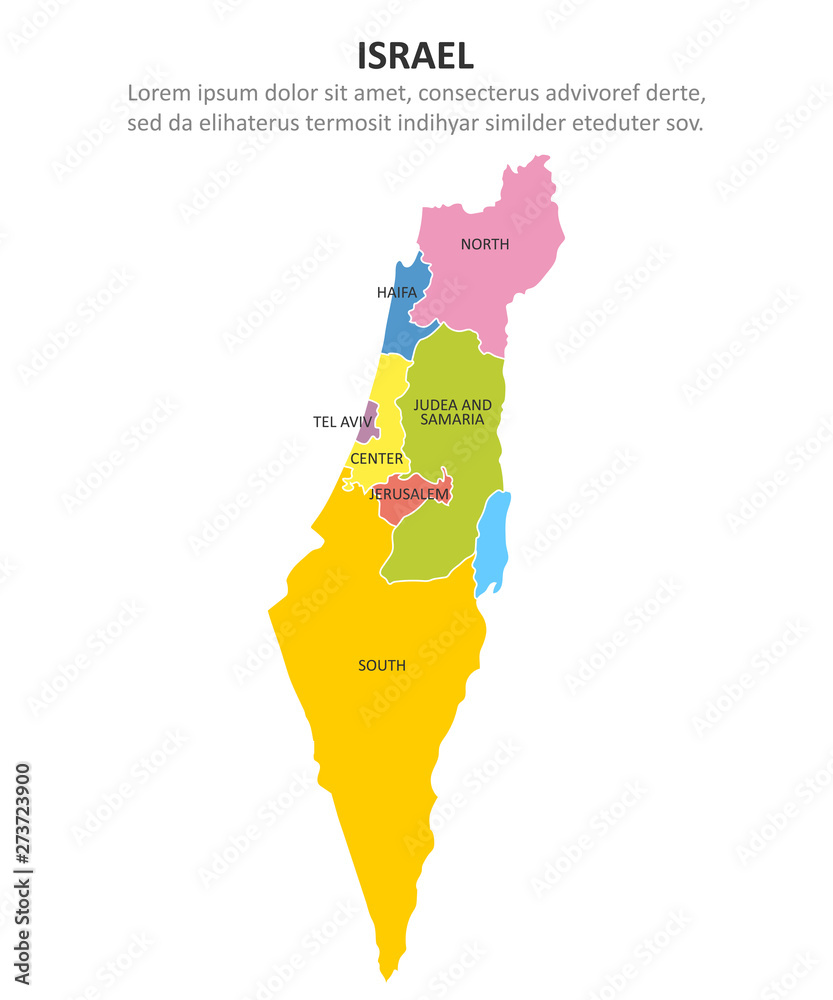Israel multicolored map with regions. Vector illustration Stock ...