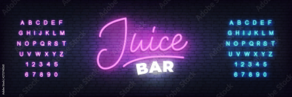Juice bar neon template. Glowing Juice lettering sign. Stock Vector ...