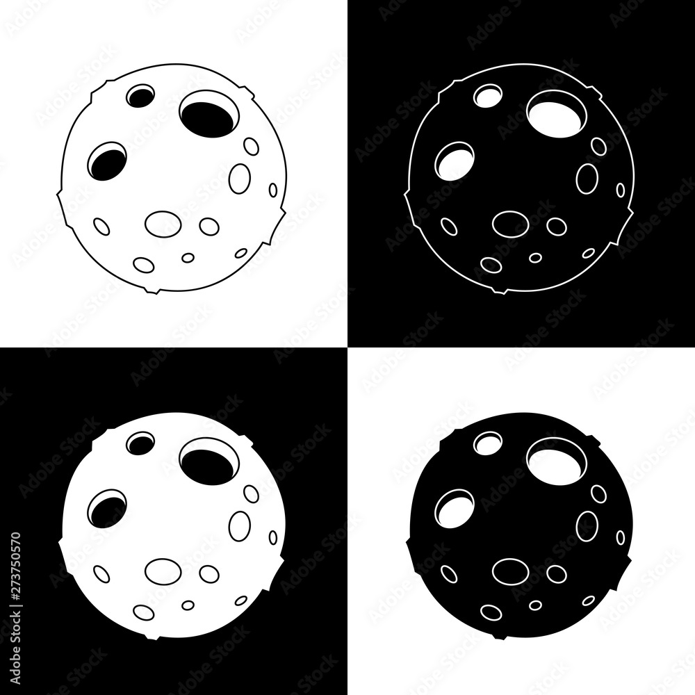 Cute cartoon flat line moon icon set. Funny vector black and white moon ...