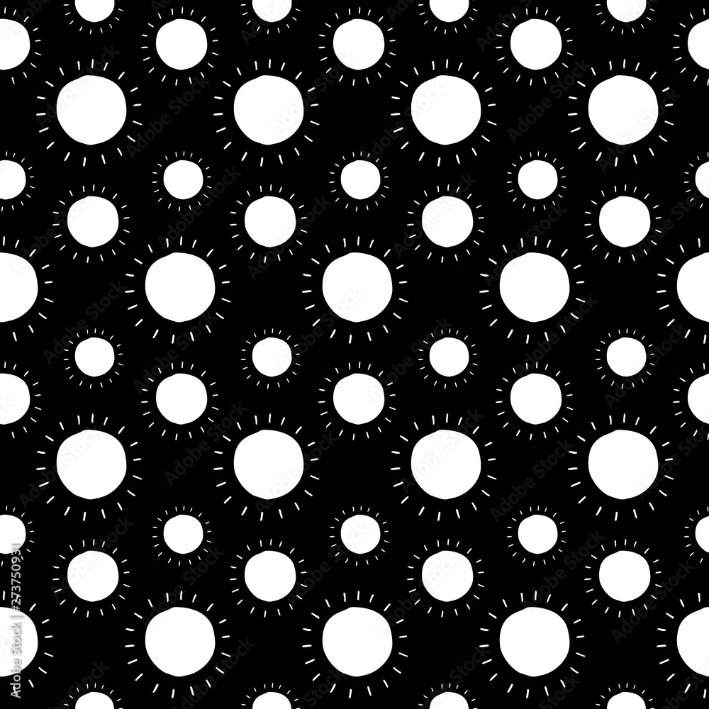Cute abstract sun pattern with hand drawn sun. Funny vector black and ...