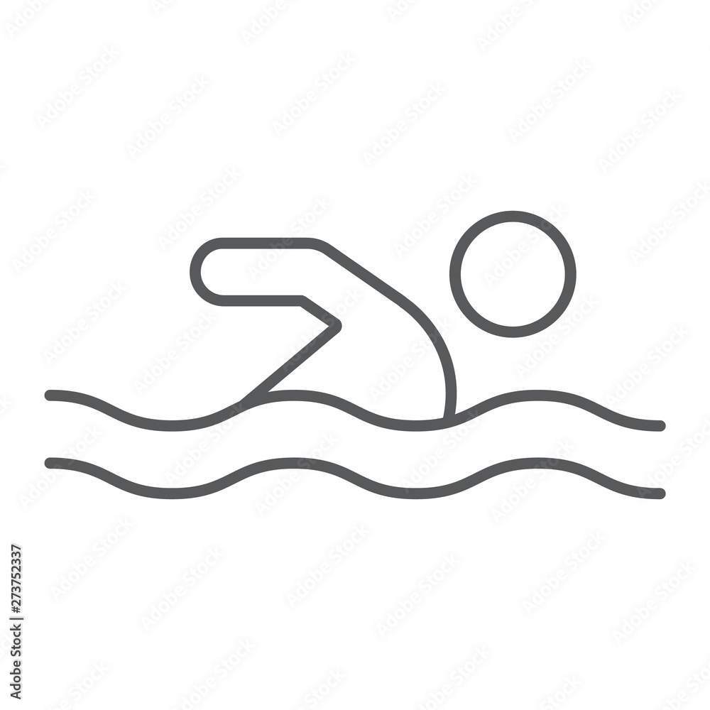 Swimming thin line icon, sport and water, swimmer sign, vector graphics ...