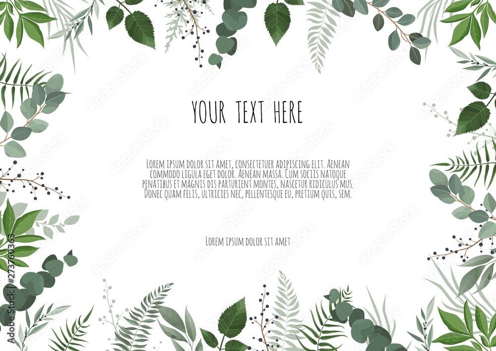 Green leaves border isolated on white background. Stock Vector | Adobe ...