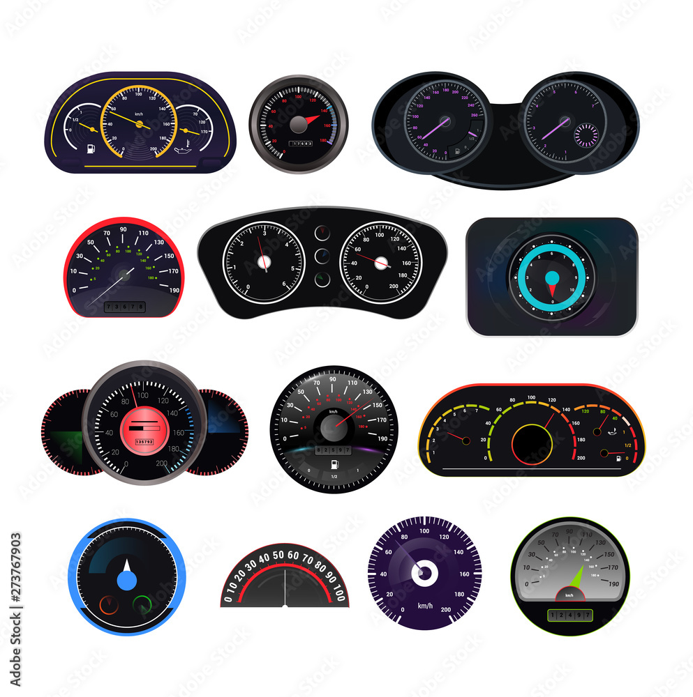 Speedometer vector car speed dashboard panel and speed-up power ...