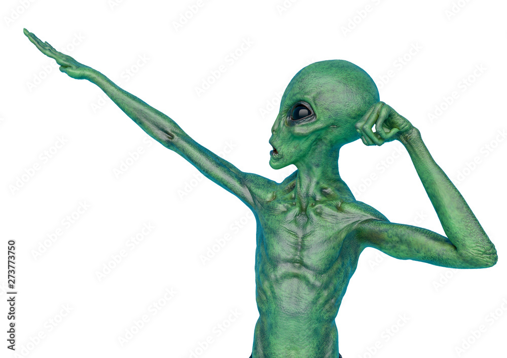 green alien on military ready to win in white background Stock ...