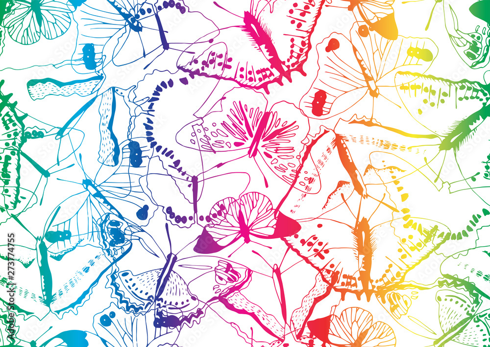 Colorful butterfly texture seamless pattern in rainbow gradient on ...