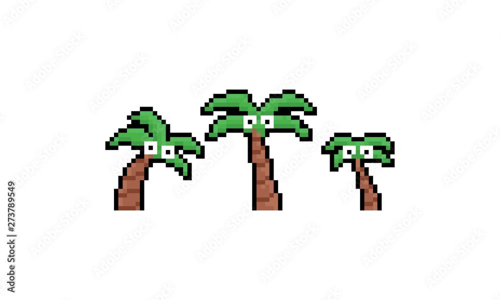 Pixel art cartoon coconut tree character set.8bit. Stock Vector | Adobe ...