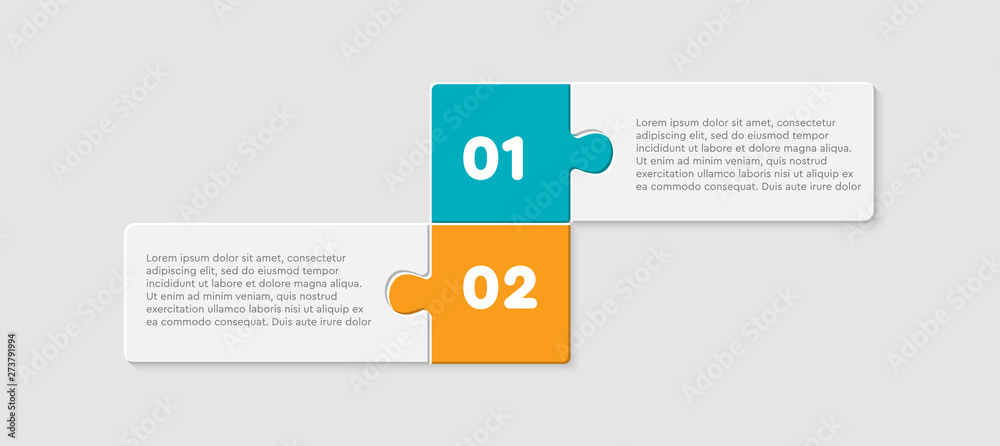 Two pieces jigsaw puzzle line info graphic. Stock Vector | Adobe Stock