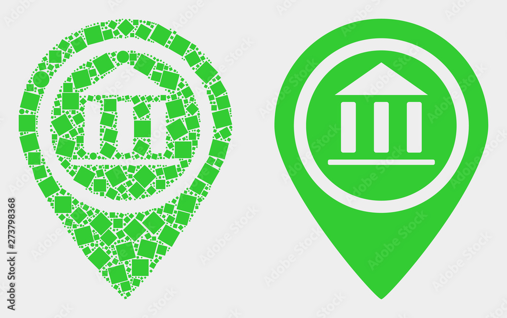 Pixel and flat museum map marker icons. Vector mosaic of museum map ...