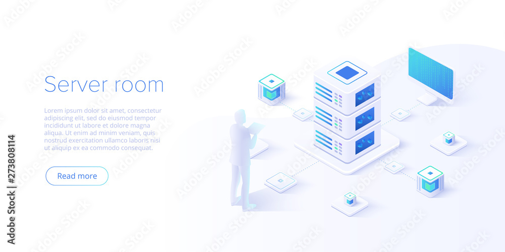 Datacenter isometric vector illustration. Abstract hosting server or ...