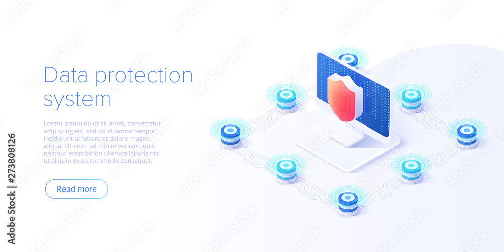 Network data security isometric vector illustration. Online server ...