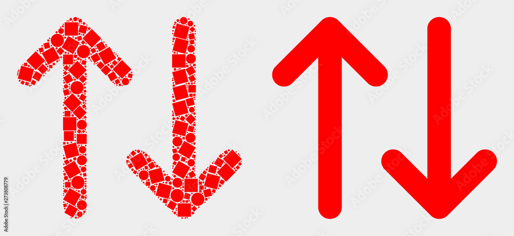 Dot and flat vertical exchange arrows icons. Vector mosaic of vertical ...