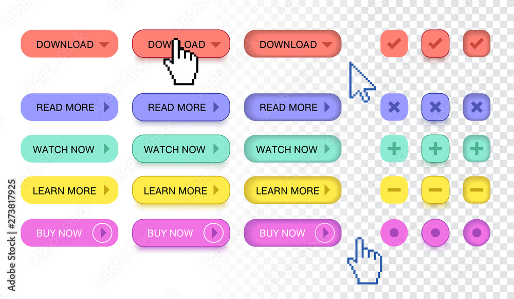 Set vector modern trendy buttons isolated. Colored rectangular buttons ...