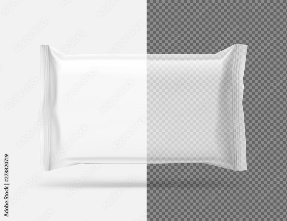 Realistic transparent flow pack mockup. Front view. Vector illustration ...