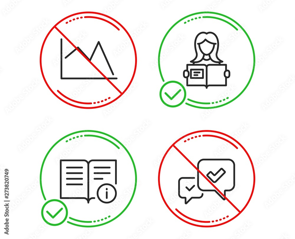 Do or Stop. Woman read, Technical info and Line chart icons simple set ...