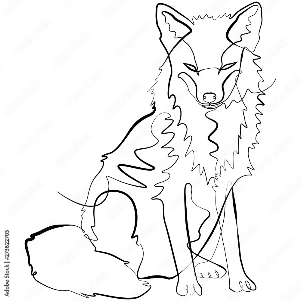 Fox one line drawing. Line Art Smart Animal Vector Illustration Stock ...