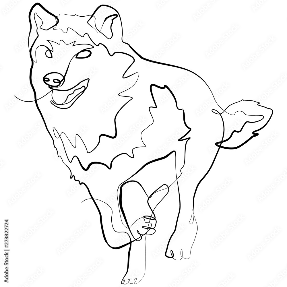 Wolf one line drawing. Line Art Husky Vector Illustration Stock Vector ...