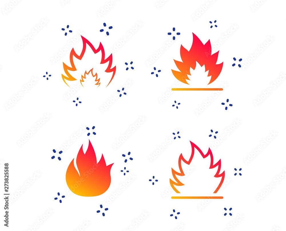 Fire flame icons. Heat symbols. Inflammable signs. Random dynamic ...